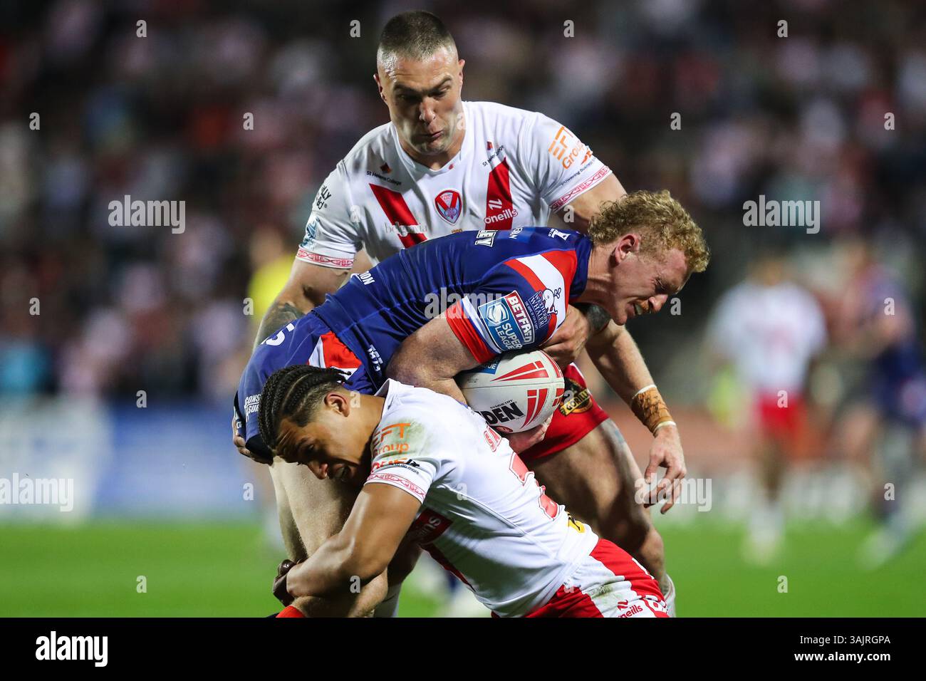 St Helens, UK. 11th Apr, 2025. Lachlan Walmsley of Wakefield Trinity is ...