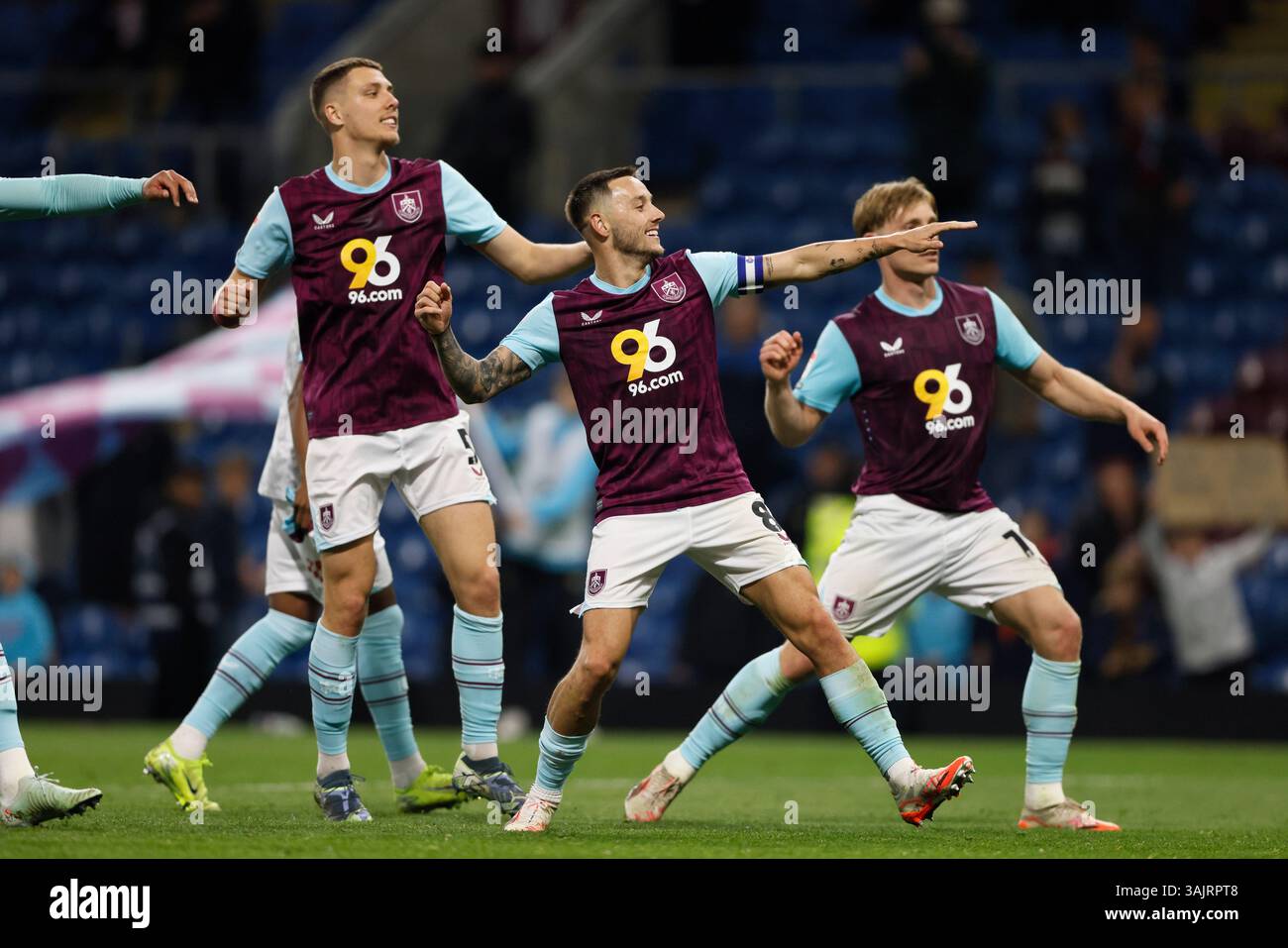 (left to right) Burnley's Maxime Esteve, Josh Brownhill and Zian ...