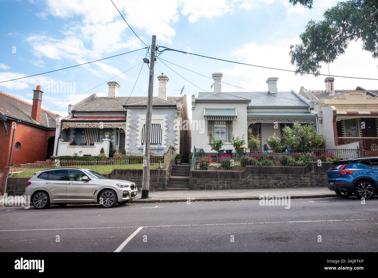Typical picturesque victorian houses in the suburb of Parkville in ...