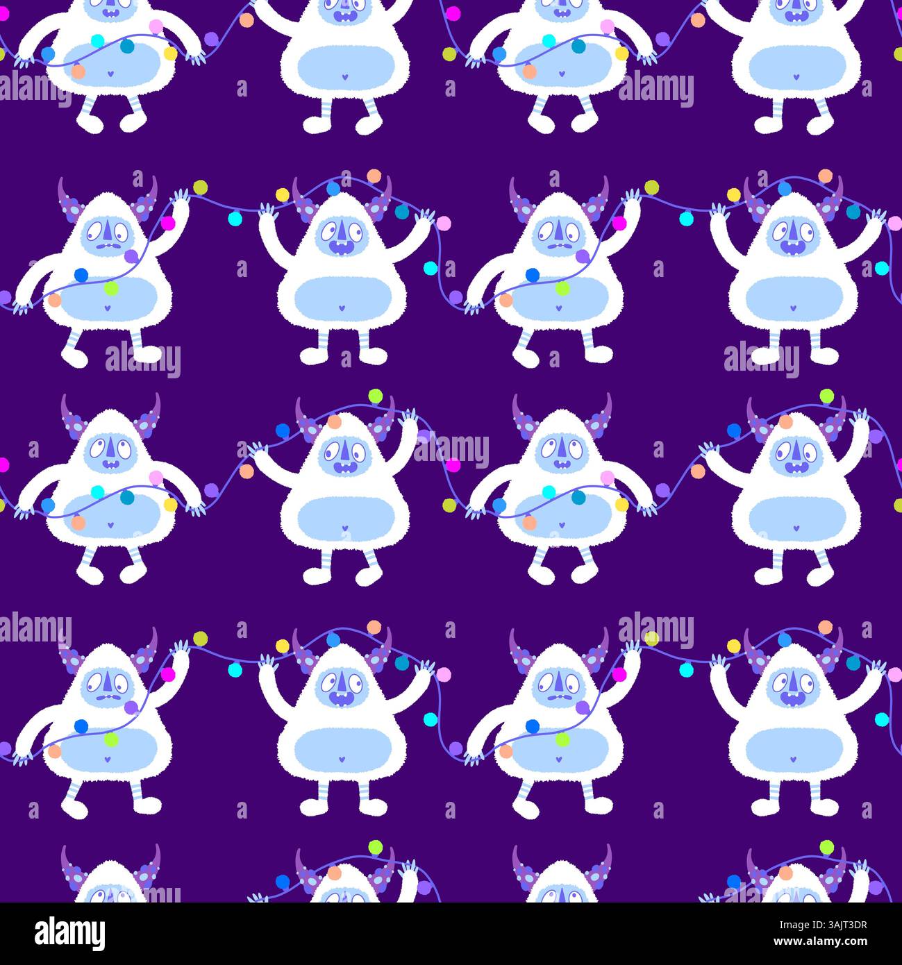 Winter monsters seamless Christmas yeti pattern for wrapping paper and ...
