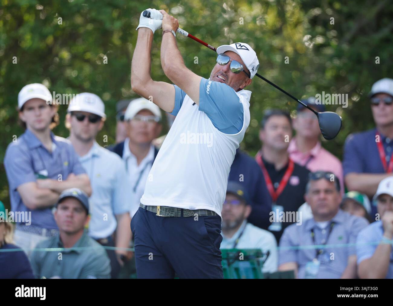 Augusta, United States. 11th Apr, 2025. Phil Mickelson tees off on the ...