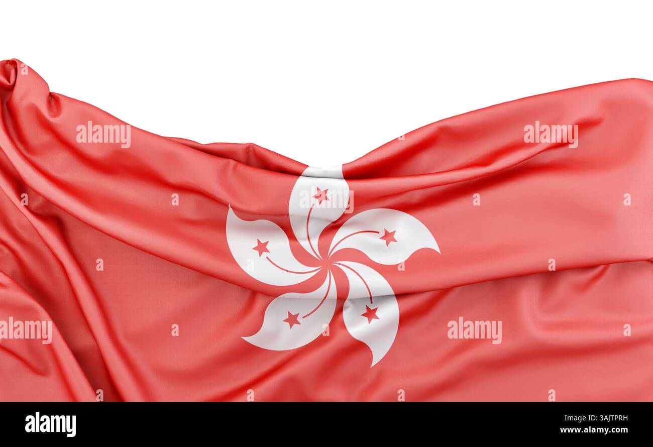 Flag of Hong Kong isolated on white background with copy space above. 3D rendering Stock Photo ...