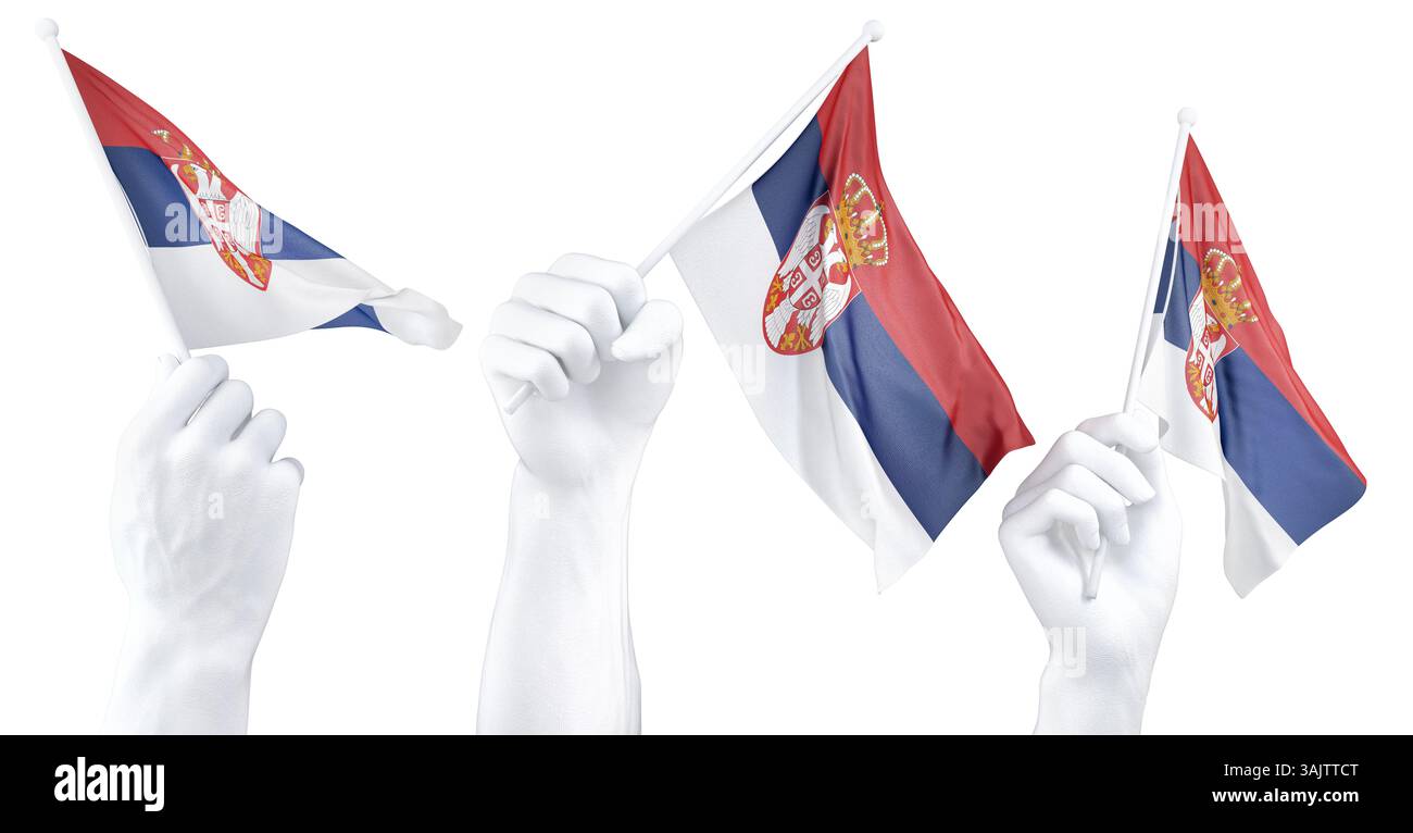 Hand holding flag of Serbia. Isolated 3d Rendering Stock Photo - Alamy