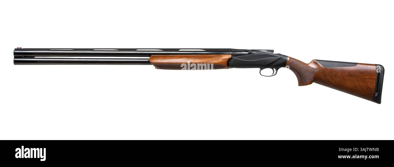Elegant over-under double-barrel shotgun with wood stock and black ...