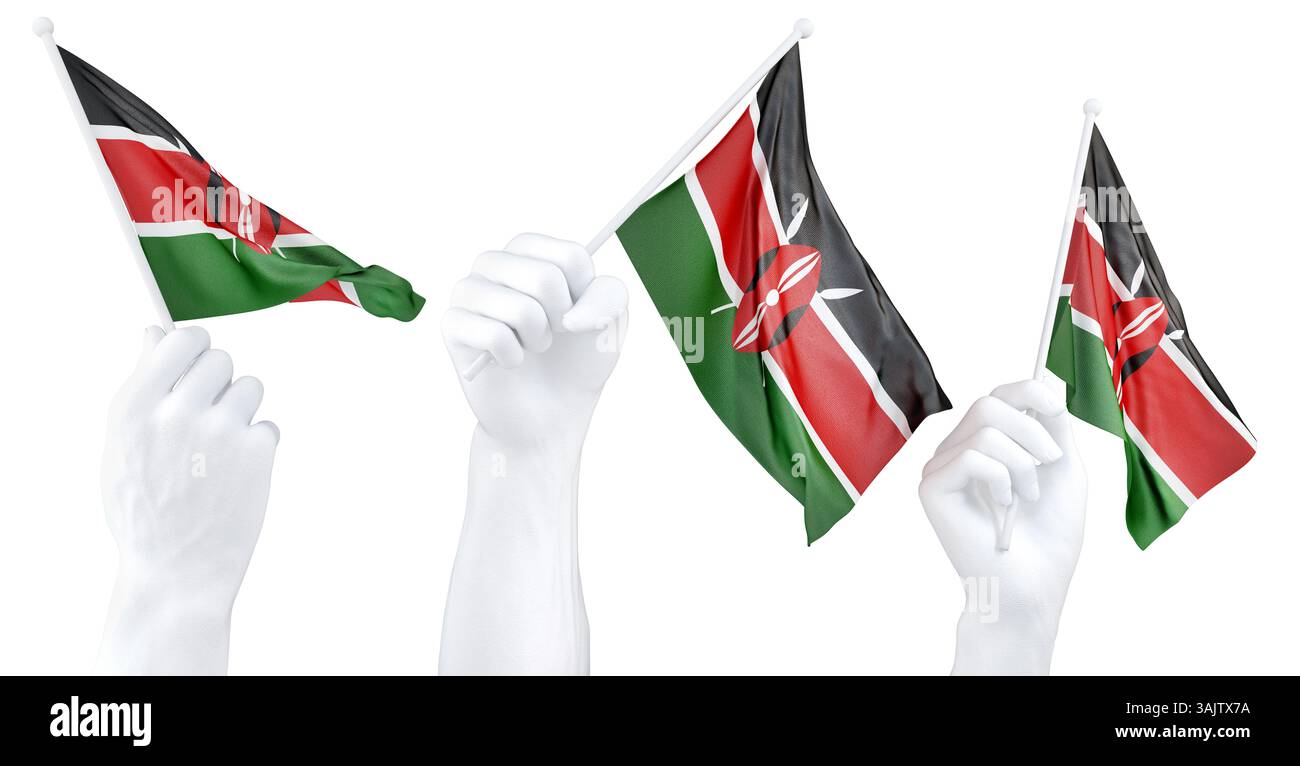 Hand holding flag of Kenya. Isolated 3d Rendering Stock Photo - Alamy
