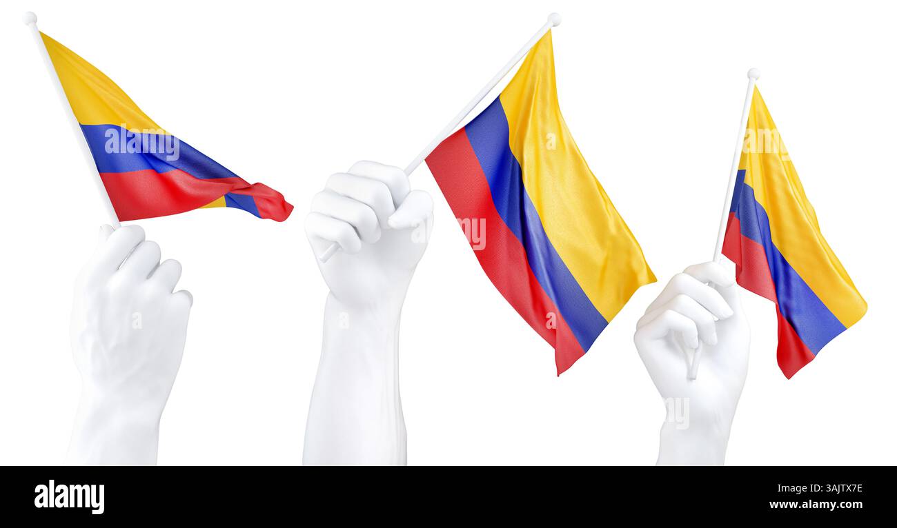 Hand holding flag of Colombia. Isolated 3d Rendering Stock Photo - Alamy