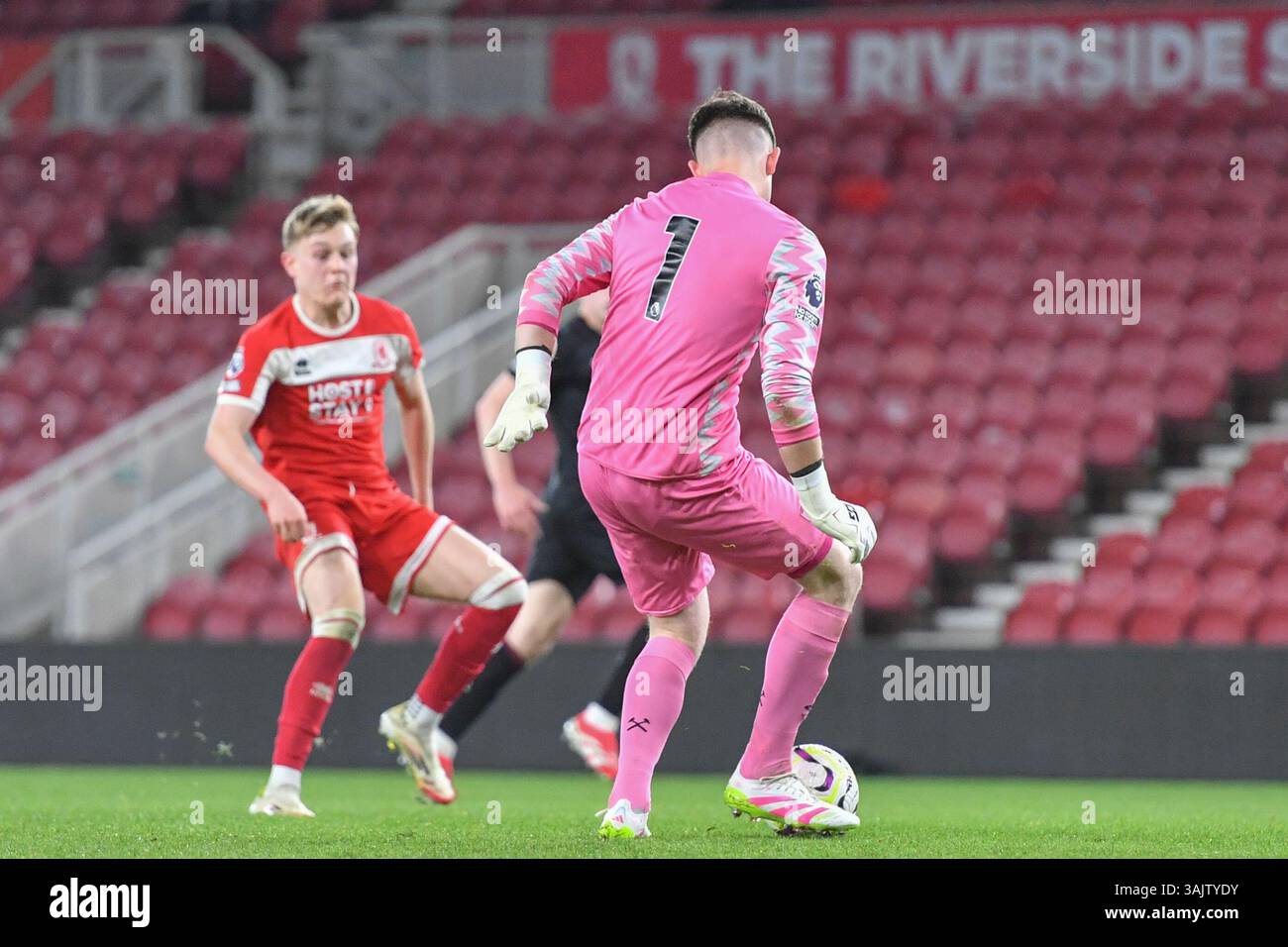 West Ham United's U21 Goalkeeper Finlay Herrick controls the ball ahead ...