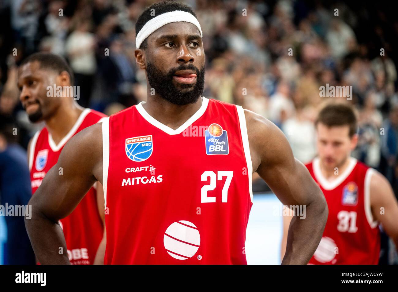 Heidelberg, Deutschland. 11th Apr, 2025. Entt?uschte Spieler des MBC nach der Niederlage gegen ...