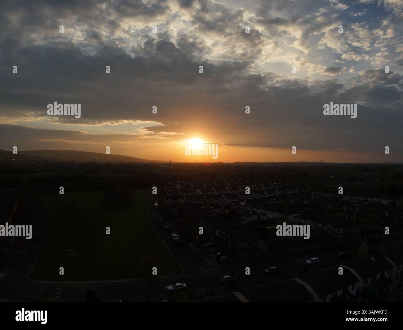Dublin, Ireland - 4th April 2025 - Aerial view of sunset among the ...