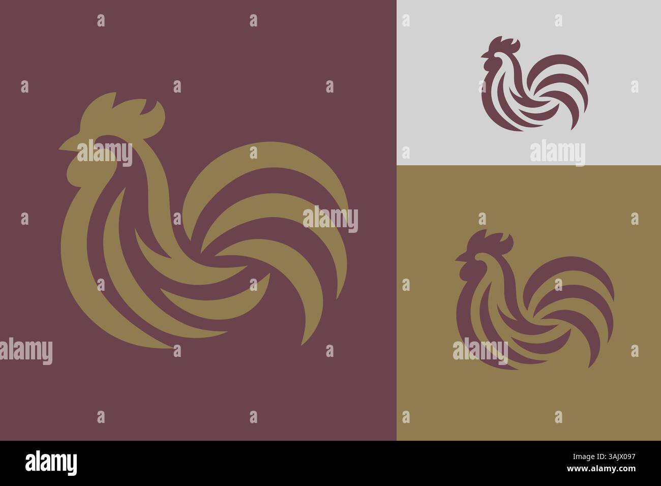 Rooster Silhouette Abstract Logo Illustration Bold Chicken Gold Maroon ...