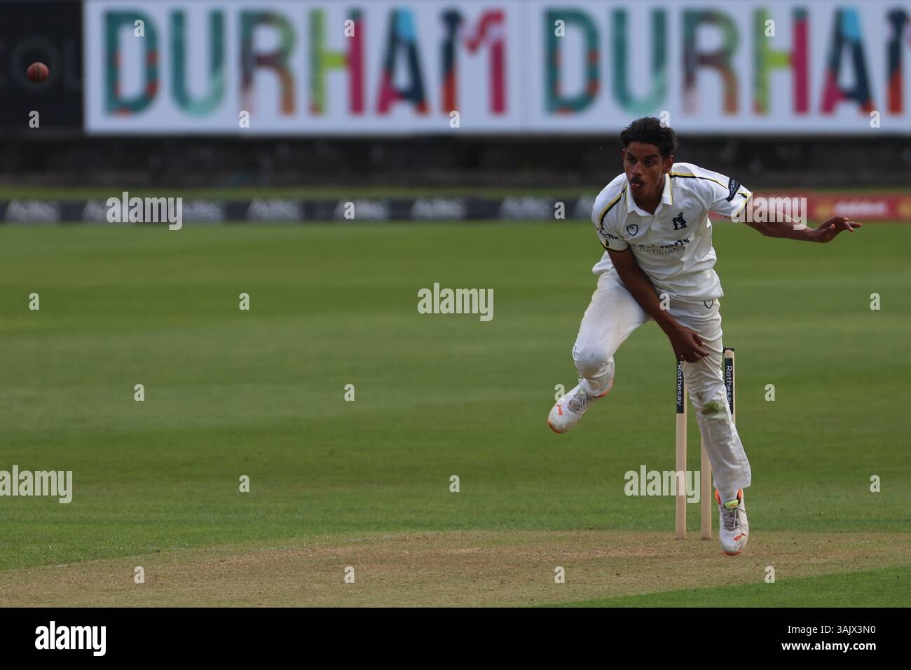 Warwickshire's Tazeem Chaudry Ali is seen bowling during the First Day ...