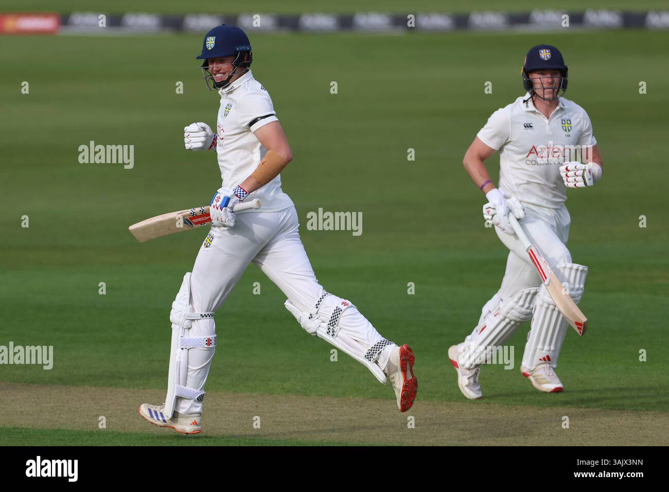 Durham's Ben McKinney celebrates completing his hundred after he ...