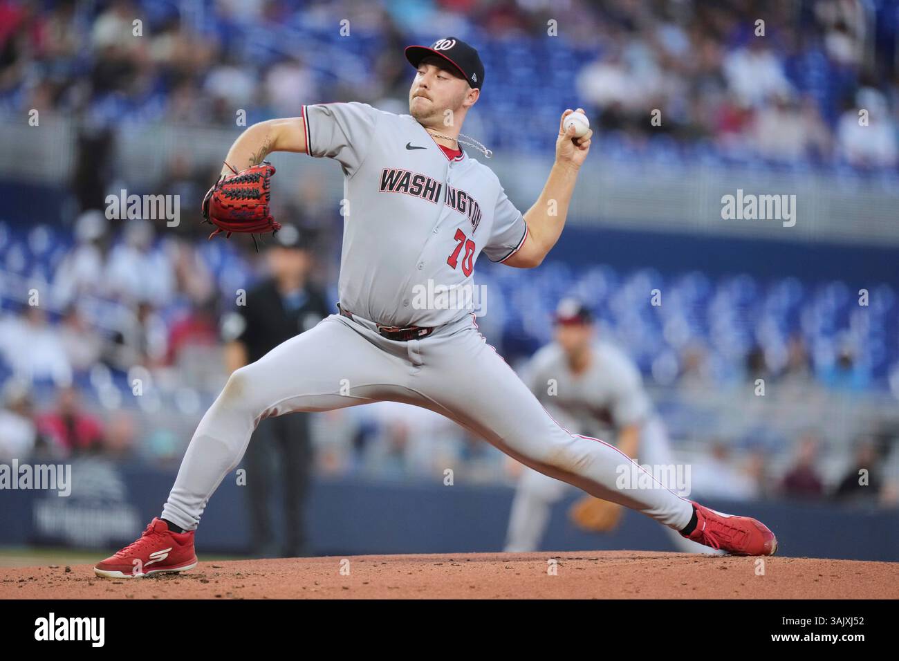 Washington Nationals starting pitcher Mitchell Parker throws during the ...