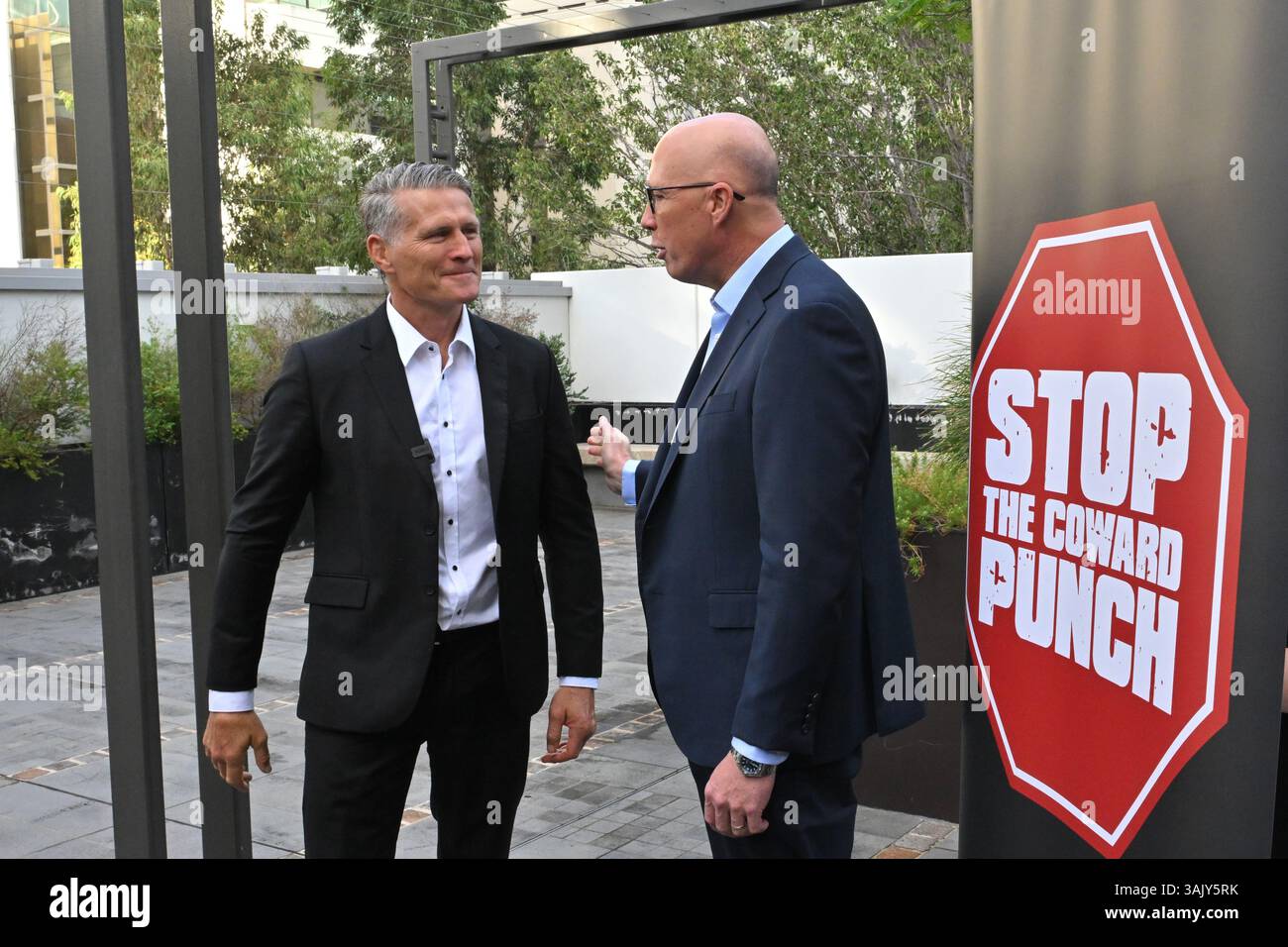 Leader of the Opposition Peter Dutton with boxer Danny Green in Perth on day 15 of his 2025 ...