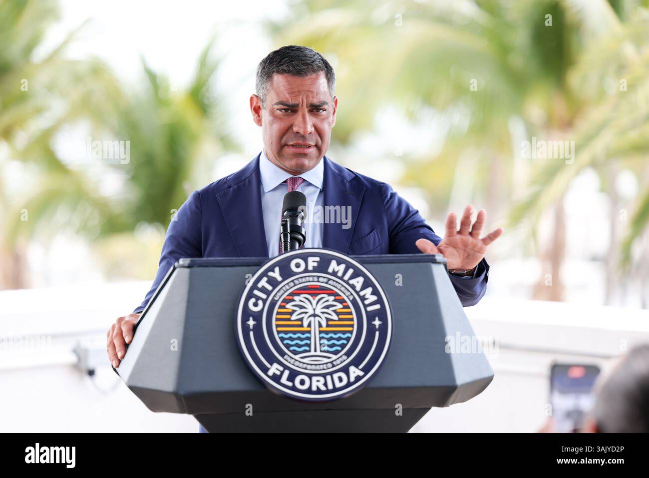 MIAMI, FLORIDA - APRIL 11: Miami Mayor Francis X. Suarez speaks during ...