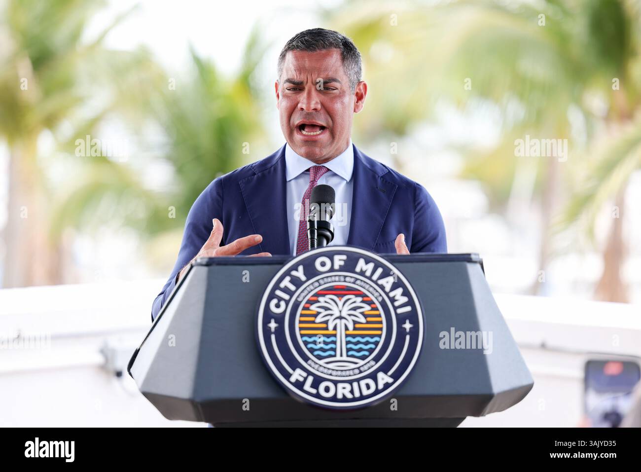 MIAMI, FLORIDA - APRIL 11: Miami Mayor Francis X. Suarez speaks during ...