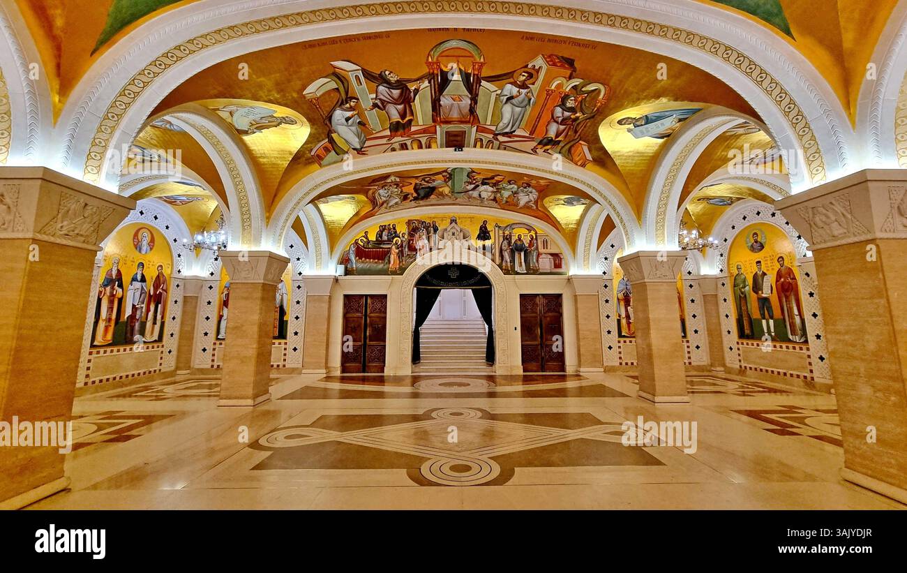 Interior of the beautiful vaulted arched hall of the underground crypt ...