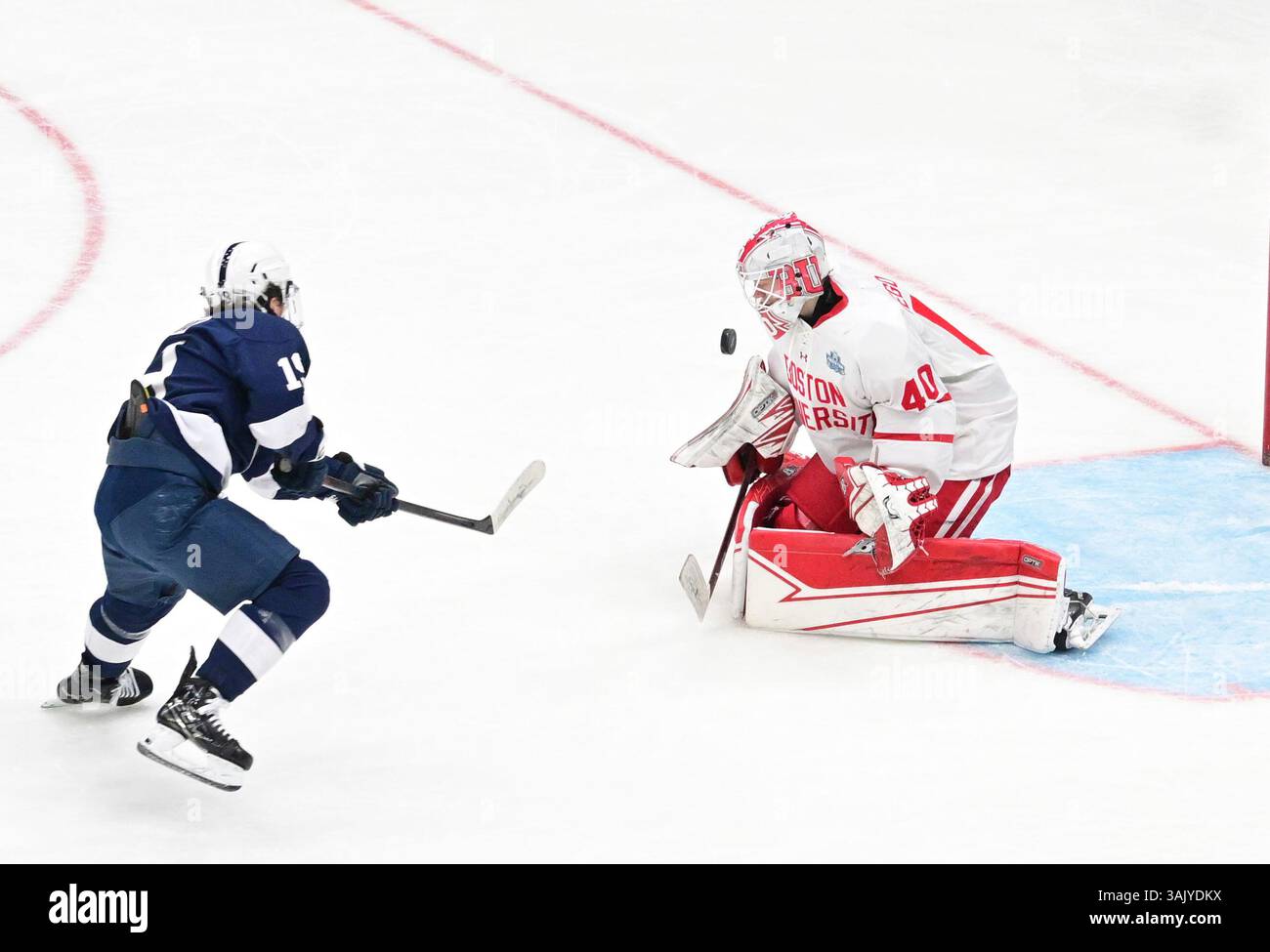 ST. LOUIS, MO - APRIL 10: Boston goaltender Mikhail Yegorov (40) blocks ...