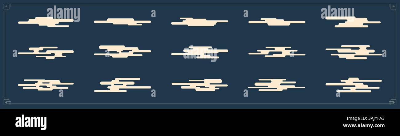 Minimalist Asian cloud set with geometric silhouettes. Traditional ...