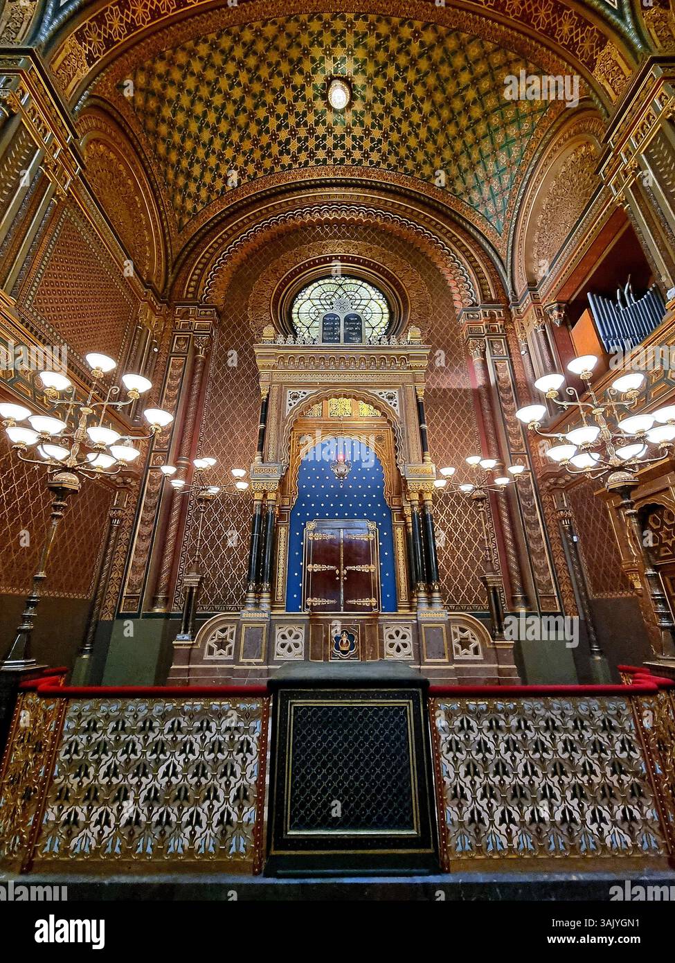 View of the Torah ark and Bimah in the luxurious interior of the ...