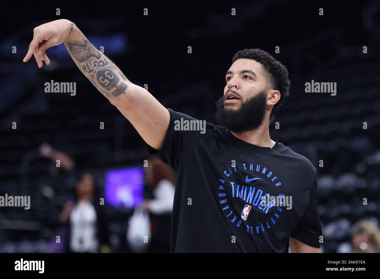 Oklahoma City Thunder forward Kenrich Williams warms up before an NBA ...