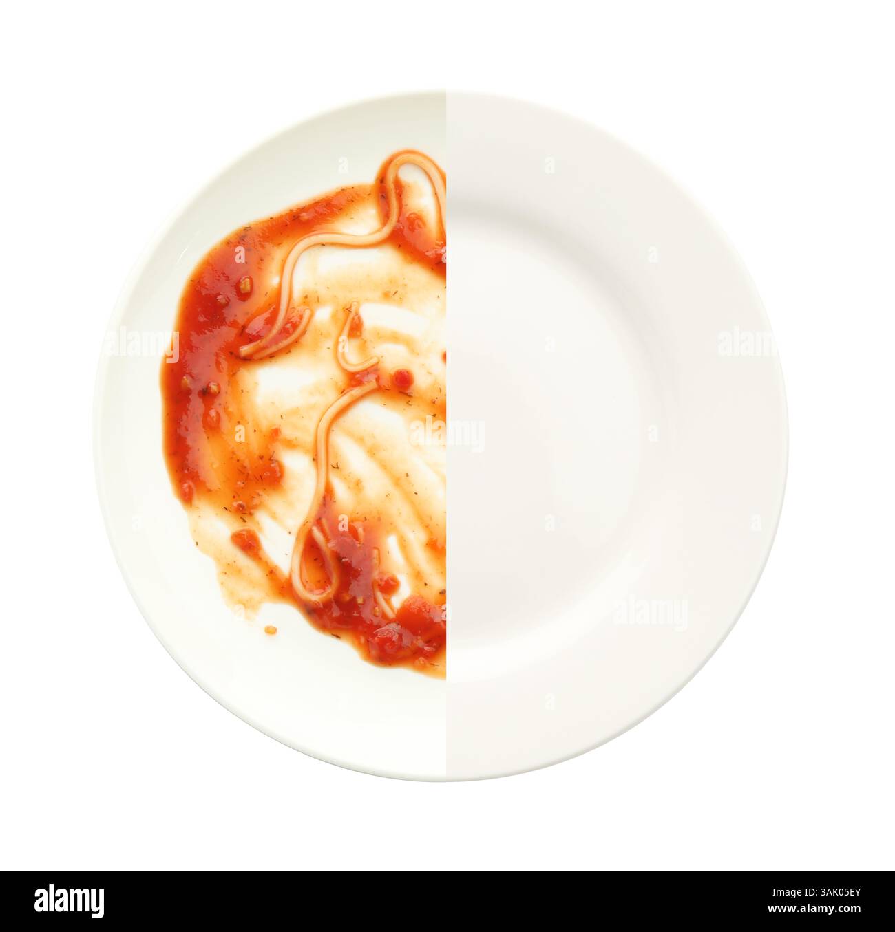 Dirty plate isolated on white, top view. Washing dish process Stock ...