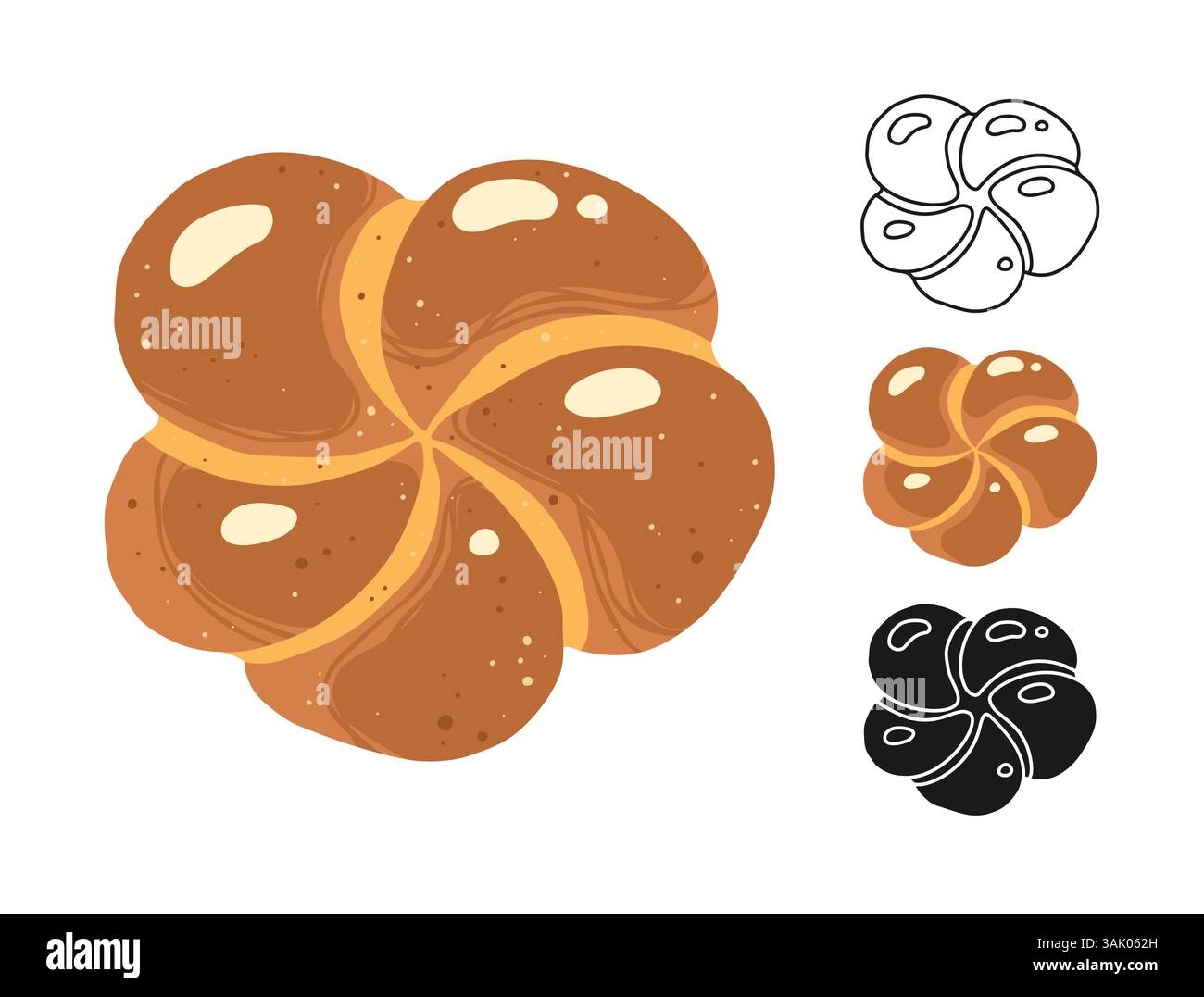 Bun in shape of chamomile flower icon baked pastry. Hand drawn wheat ...