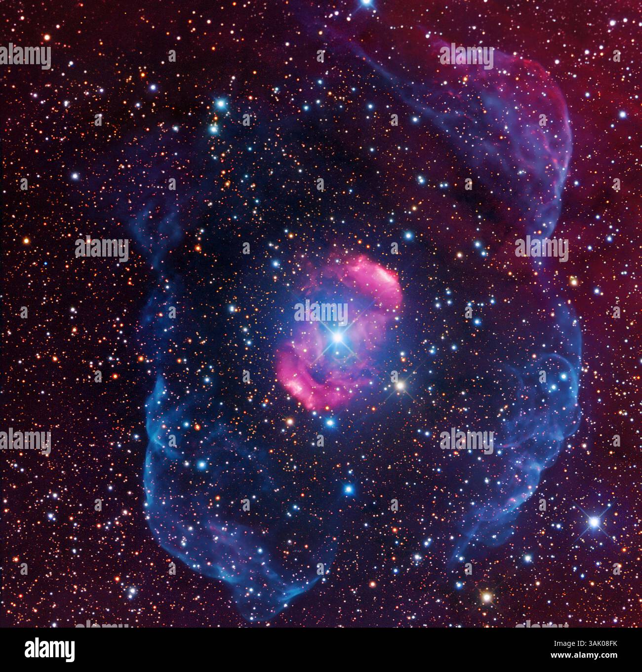 NGC 6164 emission nebula. Composite image of a bipolar-shaped nebula NGC 6164 (red), and its ...