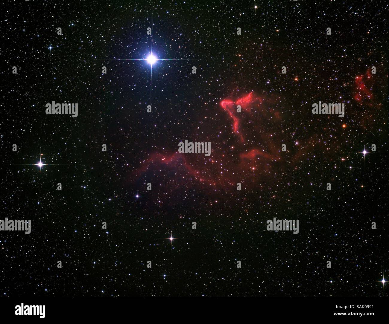 Emission nebulae IC 59 and IC 63, optical image. These are clouds of ...
