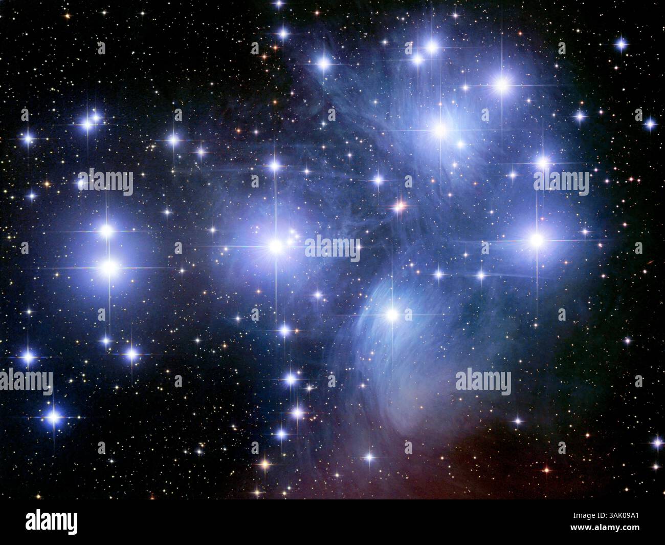 Pleiades star cluster (M45), optical image. This is the nearest major star cluster to Earth at ...