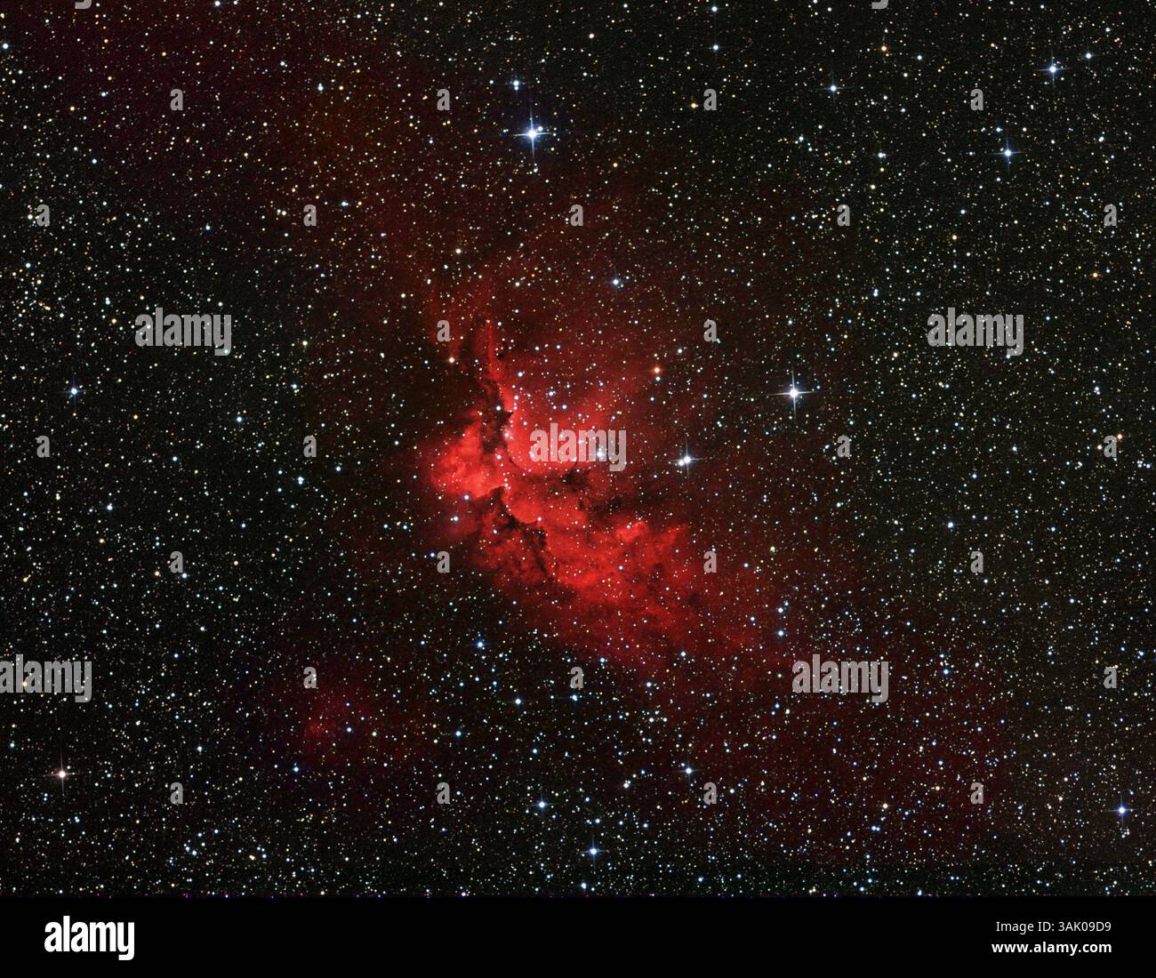 Emission nebula and cluster, optical image. The emission nebula sh2-142 ...