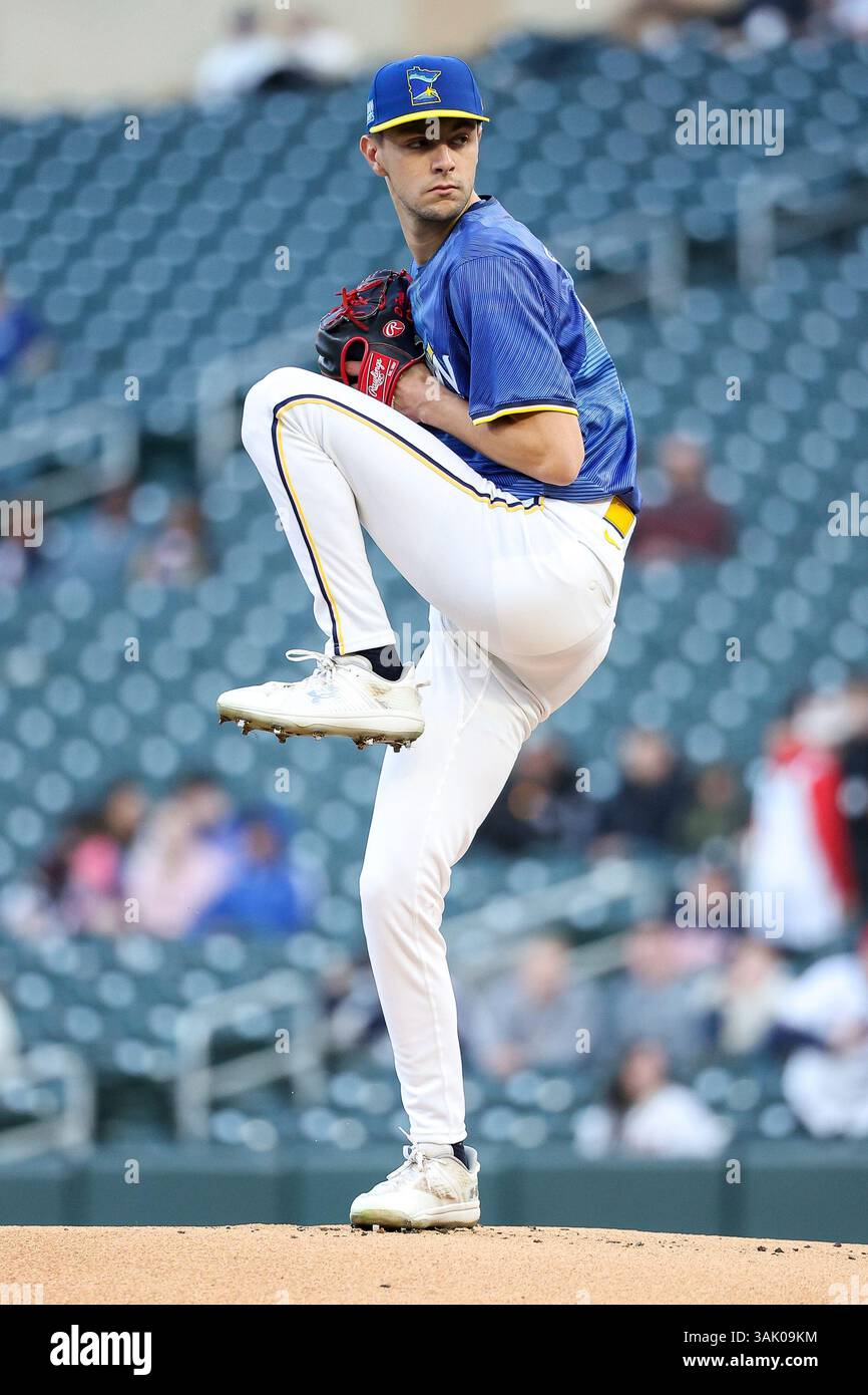 Minnesota Twins starting pitcher David Festa winds up to deliver ...