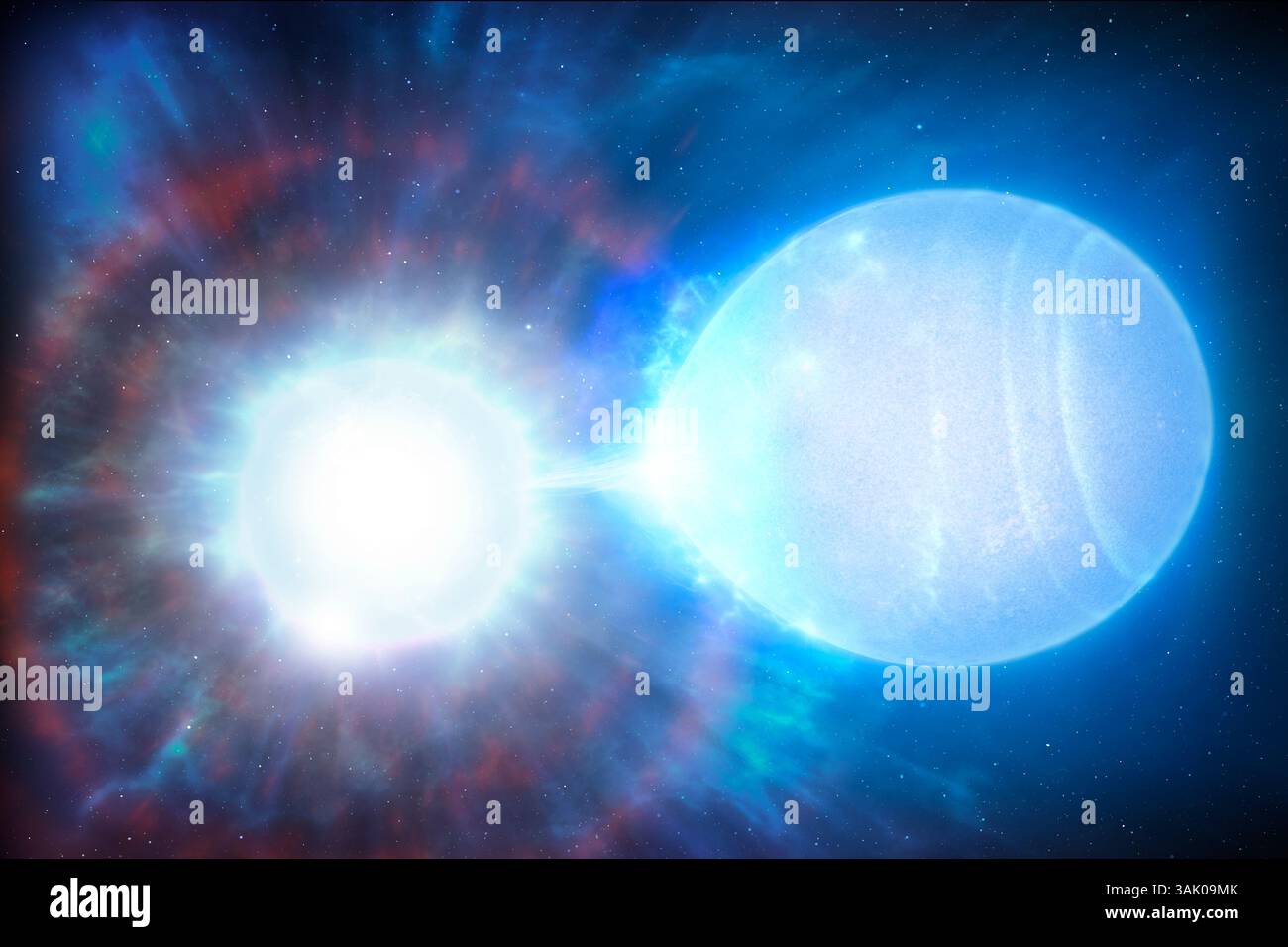 Illustration of a star system consisting of two white dwarfs, in which ...