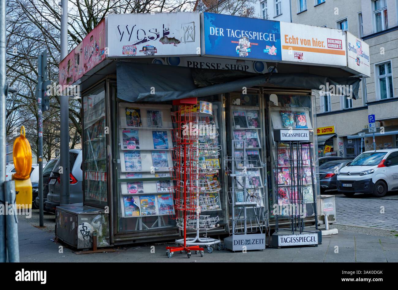 Old newspaper kiosk in Berlin-Weißensee, Germany, selling German ...