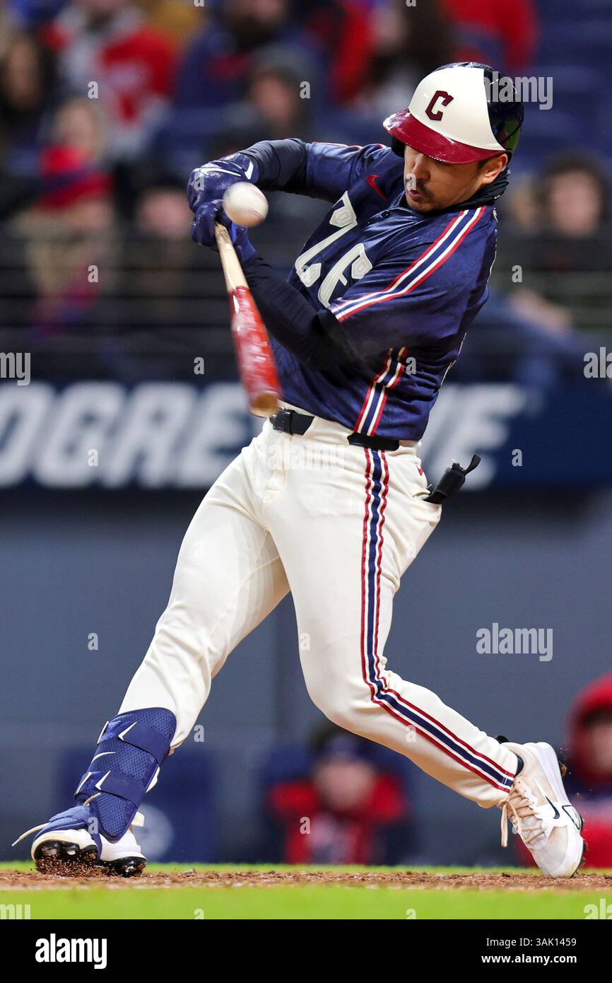 CLEVELAND, OH - APRIL 11: Cleveland Guardians left fielder Steven Kwan ...