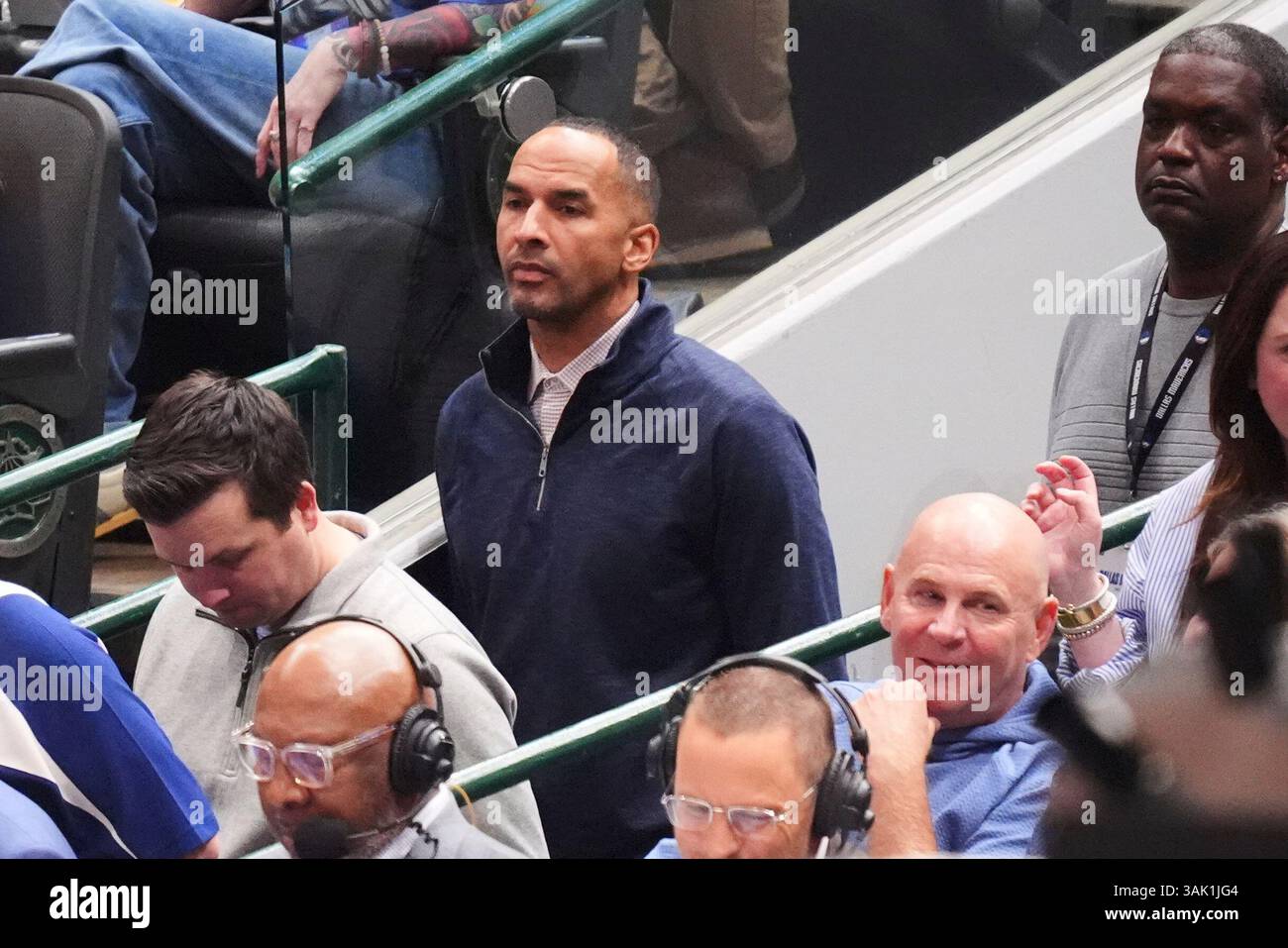Nico Harrison, center rear, the Dallas Mavericks general manager ...