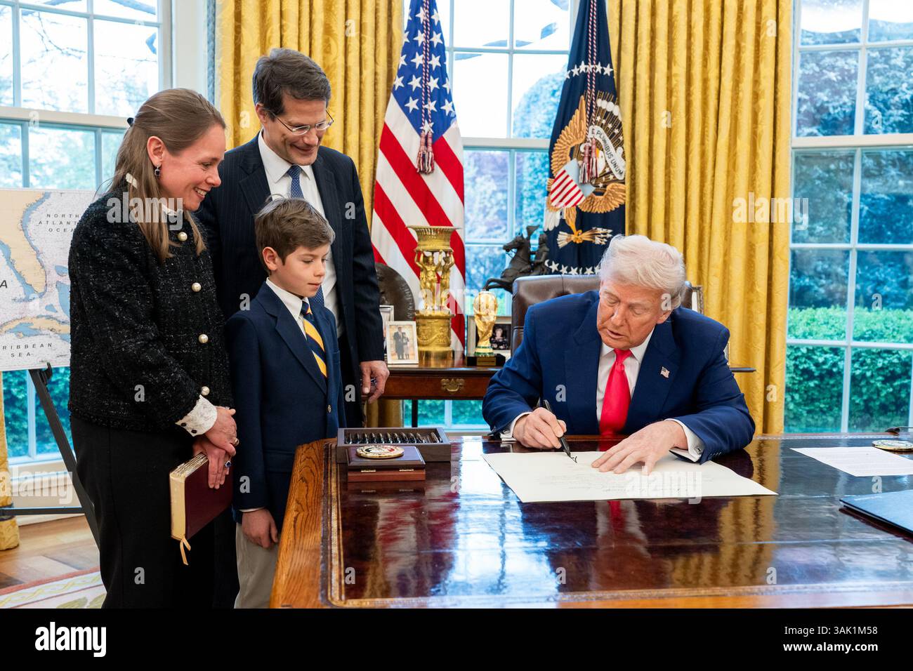 President Donald Trump participates in the swearing-in ceremony for ...