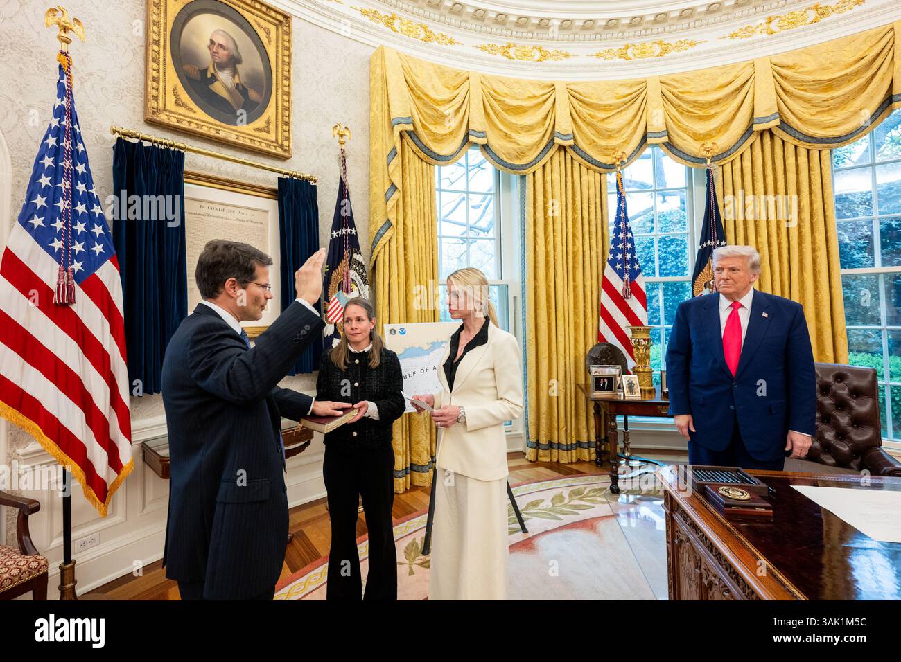 President Donald Trump participates in the swearing-in ceremony for ...