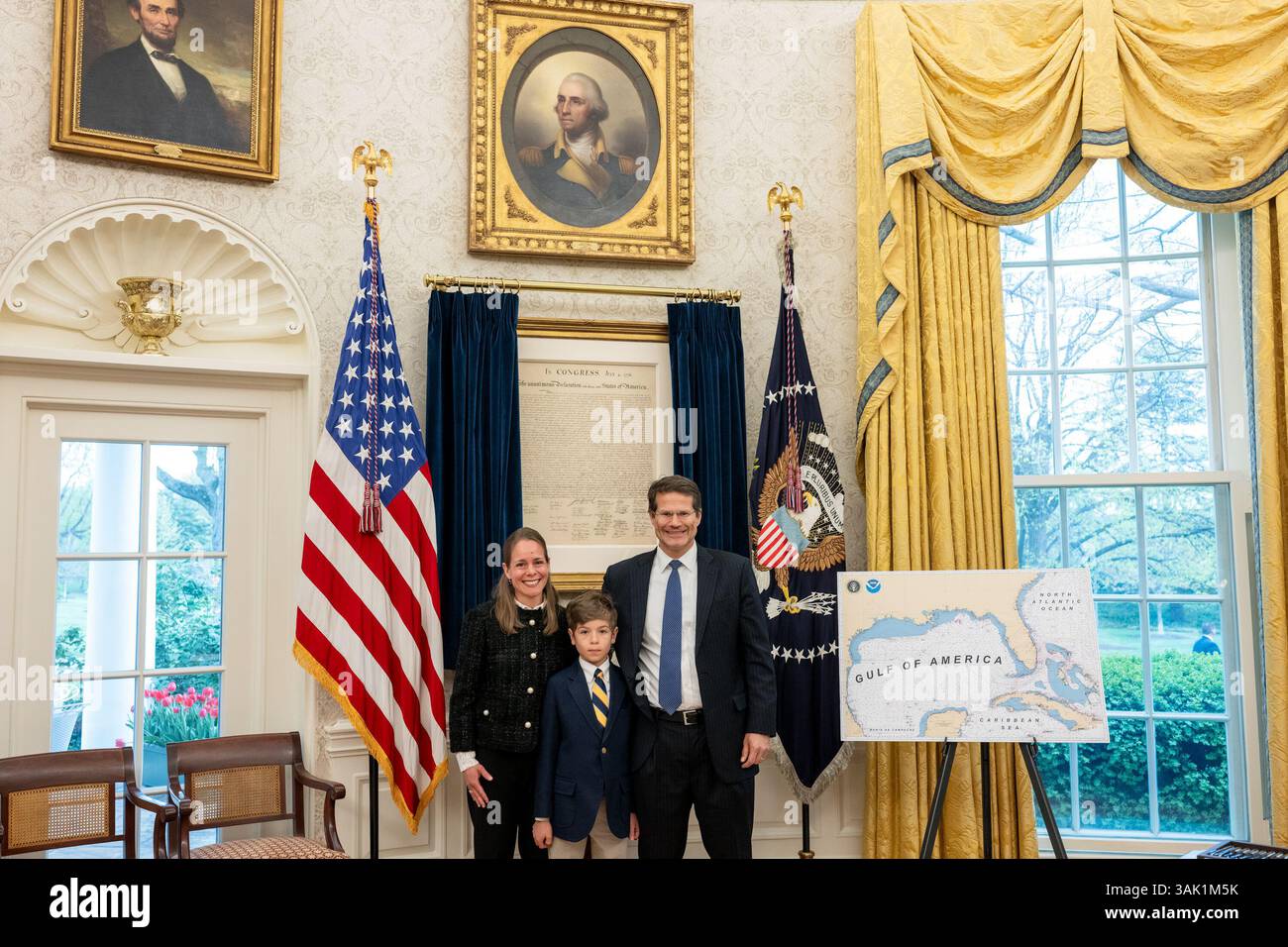 President Donald Trump participates in the swearing-in ceremony for ...