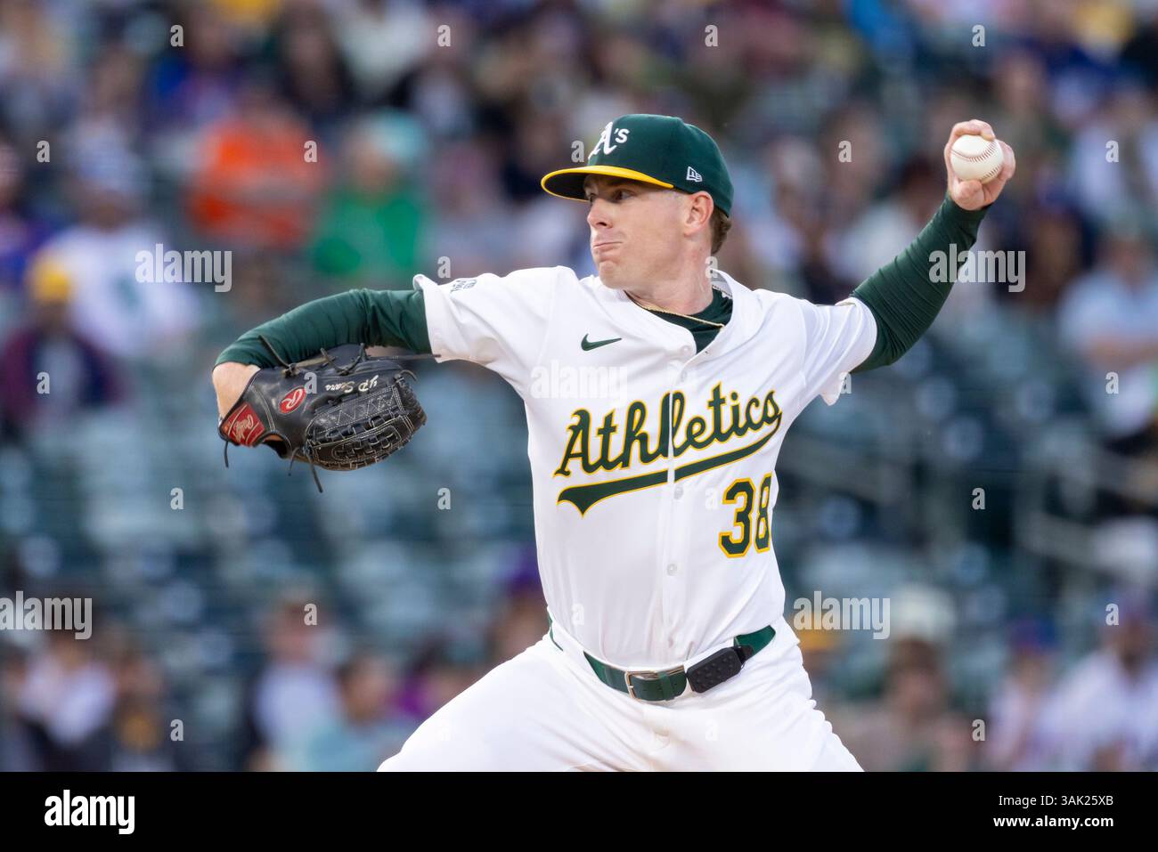 Athletics starting pitcher JP Sears throws against New York Mets during ...
