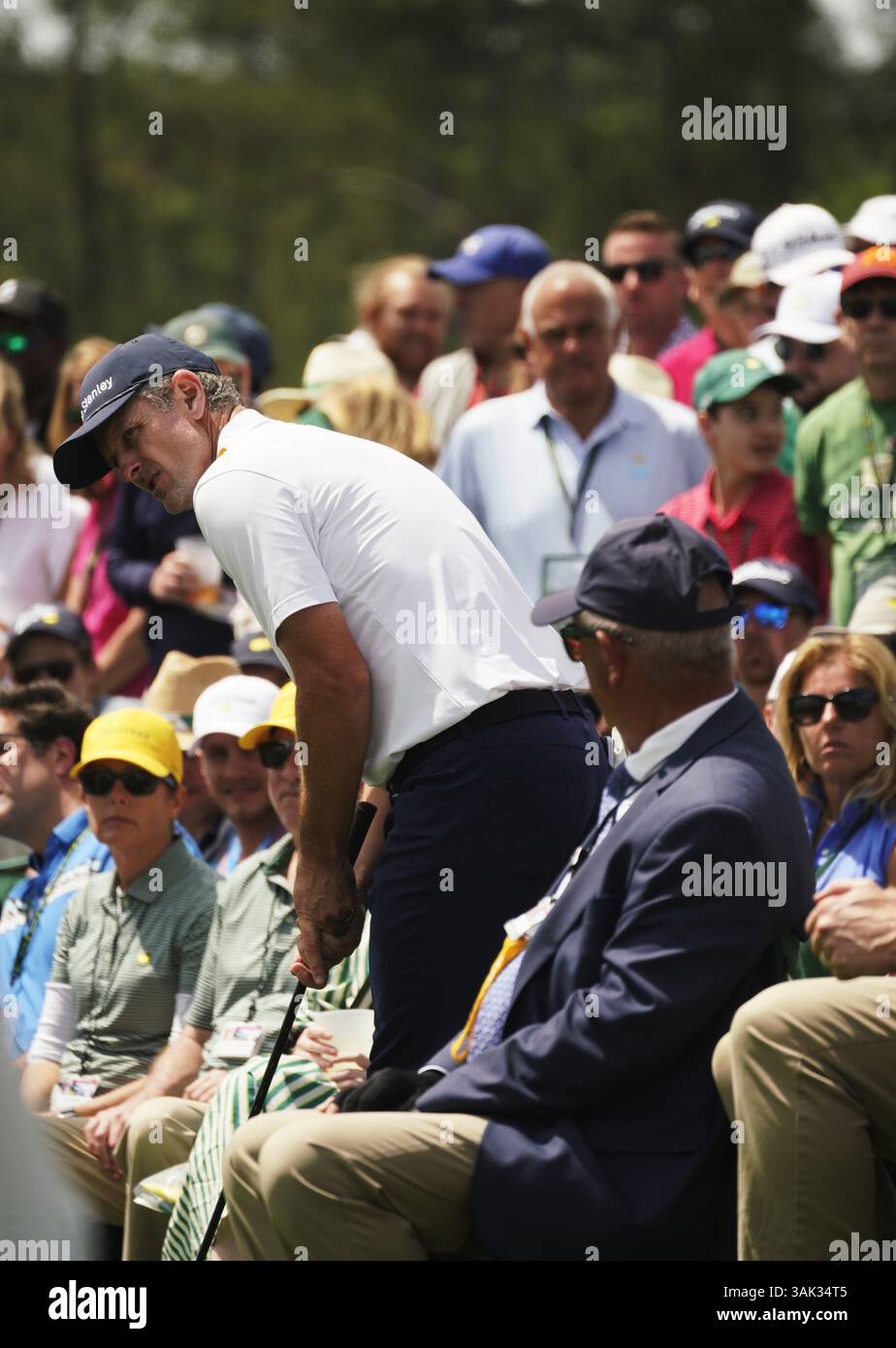 Augusta, USA. 11th Apr, 2025. Justin Rose of England competes during ...