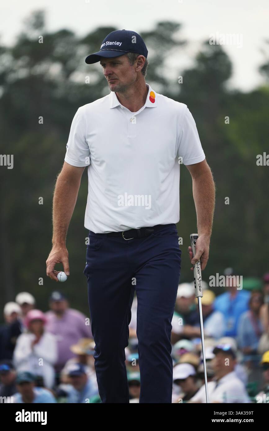 Augusta, USA. 11th Apr, 2025. Justin Rose of England competes during ...
