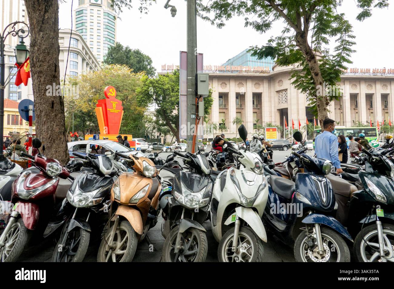 Motorcycle bikes lined up in Hanoi. Hanoi, Vietnam's thousand-year-old ...