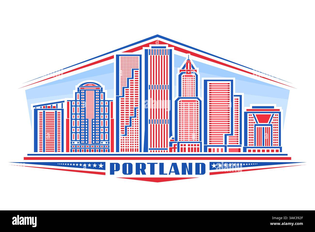 Vector illustration of Portland, horizontal decorative sign with linear ...