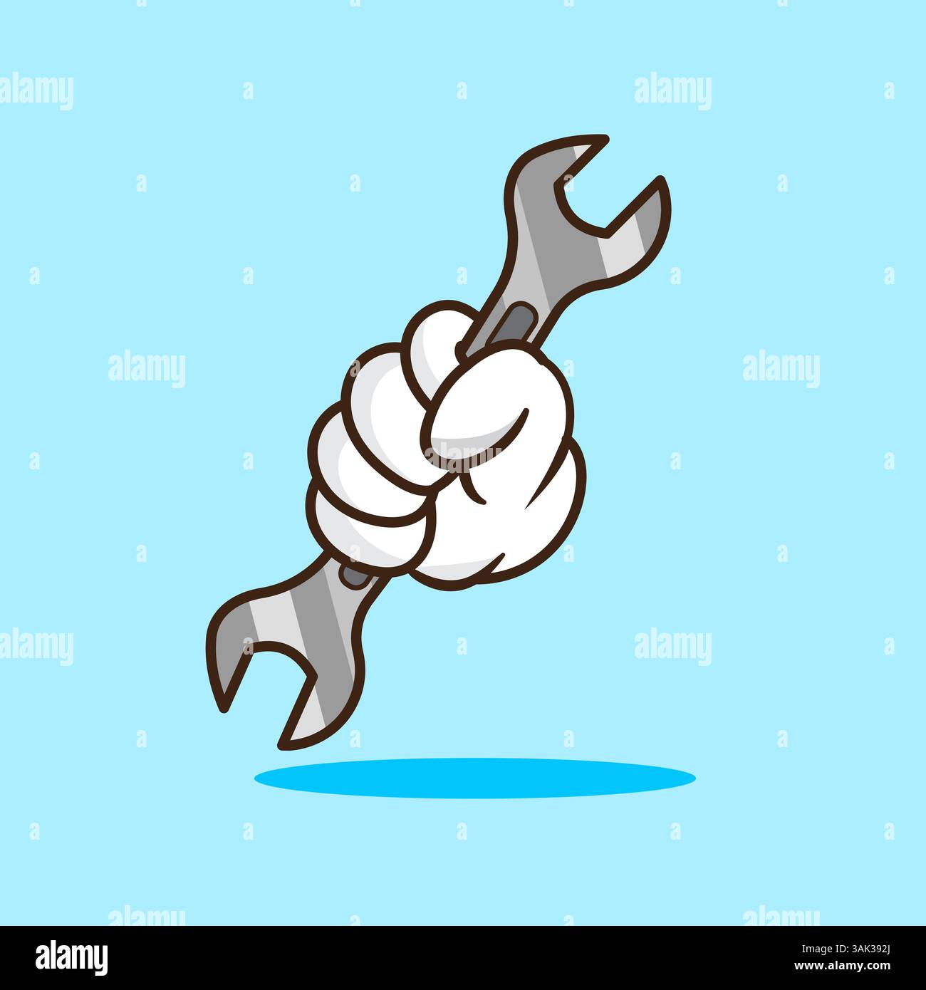 Vector illustration of hand holding a wrench cartoon design vector ...