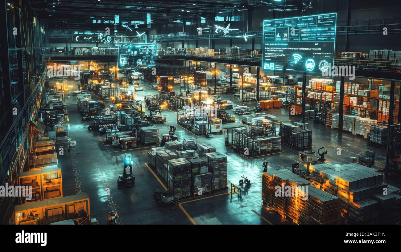 A modern warehouse interior showcasing advanced logistics and ...