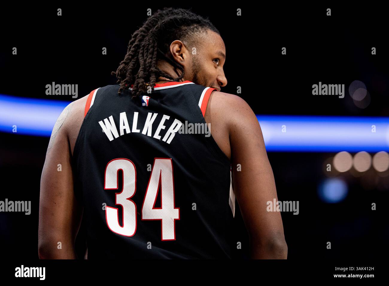 Portland Trail Blazers forward Jabari Walker stares down the Golden ...