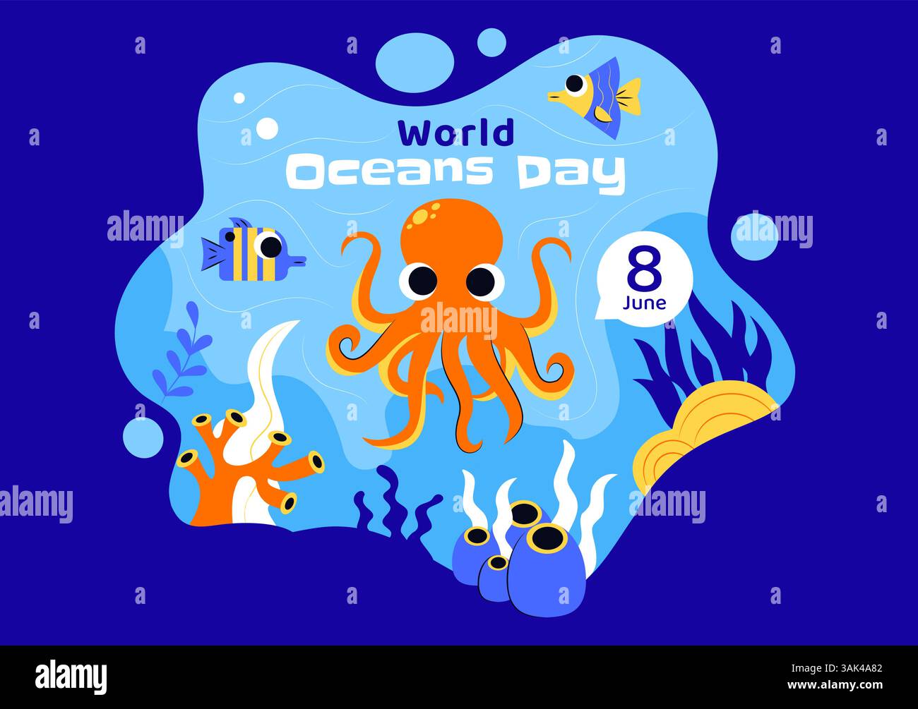 World Oceans Day Vector Illustration to Help Protect and Conserve the Ocean, Marine Life ...