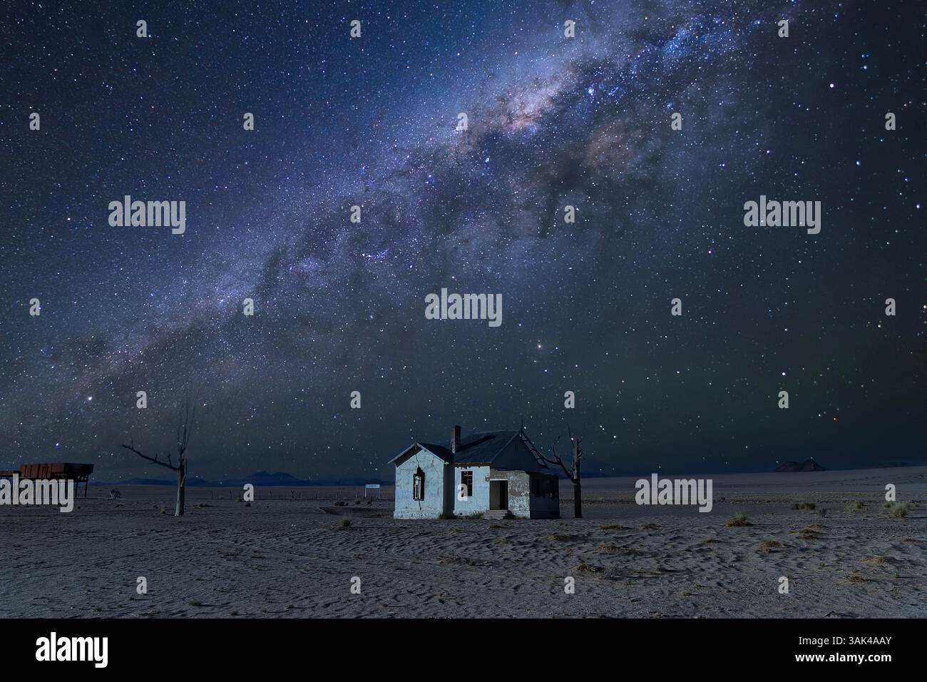 Milky way over the abandoned railway station Garub from German colonial ...