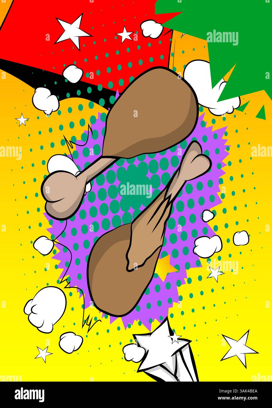 Cartoon chicken drumstick and thigh, comic book Food. Retro vector ...